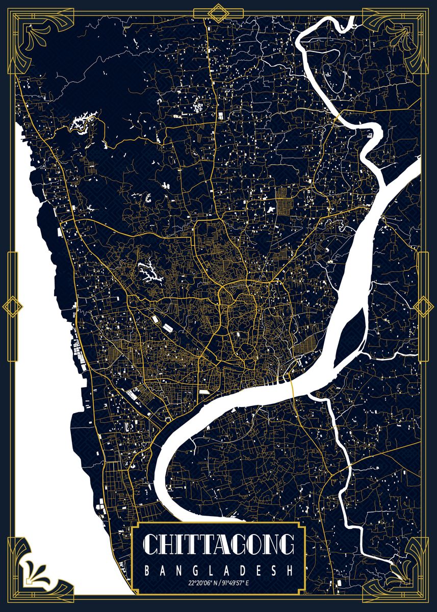 'Chittagong City Map Gold' Poster, picture, metal print, paint by deMAP ...
