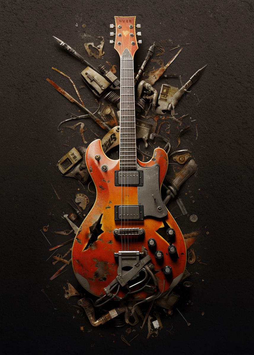 'Grunge Guitar Guitarist ' Poster, picture, metal print, paint by Uber ...