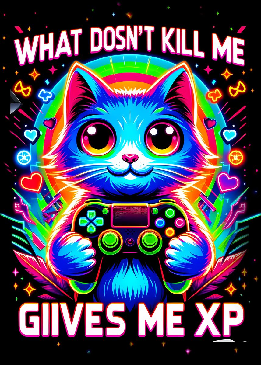'Cats and Gaming' Poster, picture, metal print, paint by ART JOY STUDIO ...