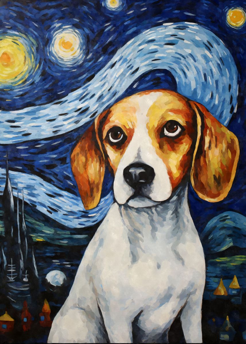 'Beagle Dog Starry Night' Poster, picture, metal print, paint by Masaki ...