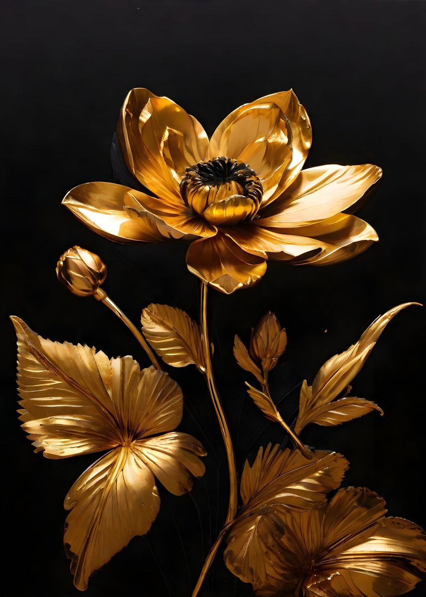 'Golden Flower' Poster, picture, metal print, paint by TurSmartDesigns ...
