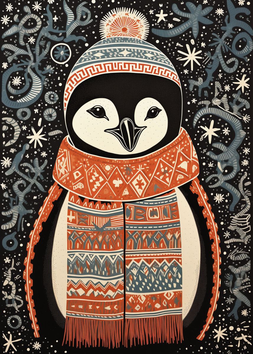 'Winter Penguin 2' Poster, picture, metal print, paint by ...