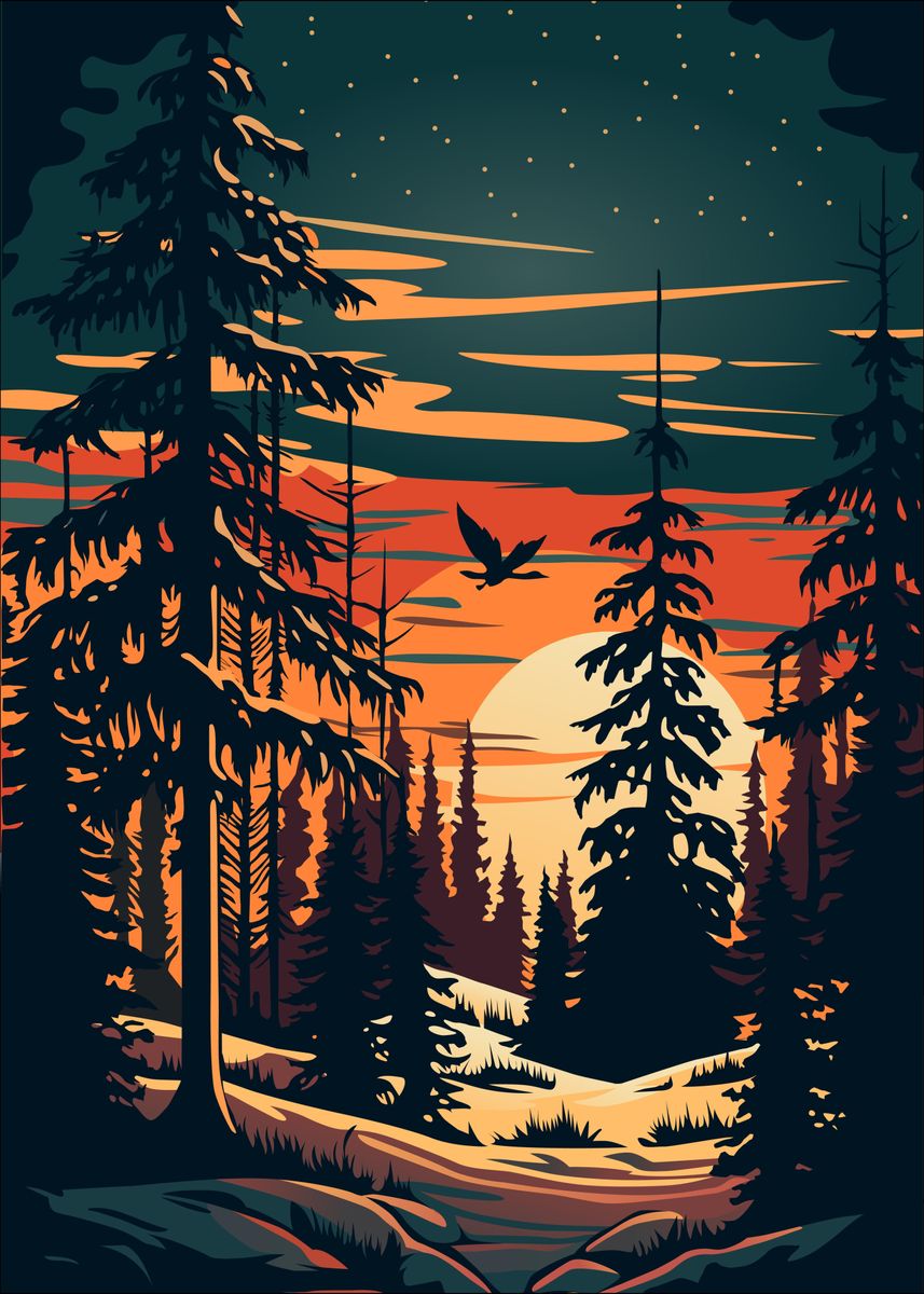 'Retro Landscape Painting' Poster, picture, metal print, paint by ...