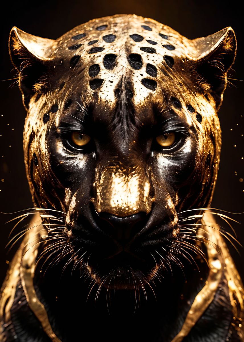 'black and gold panther ' Poster, picture, metal print, paint by mk ...