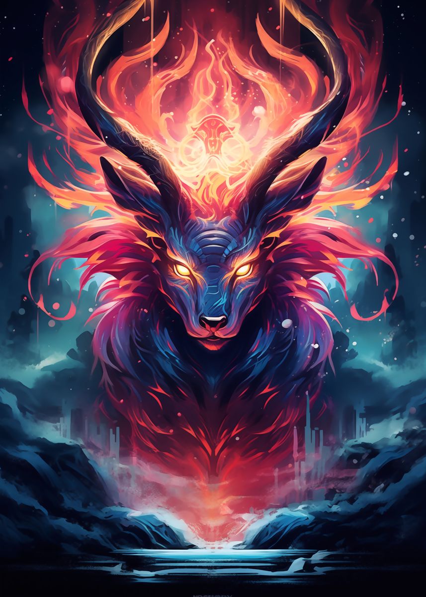 'Neon Deer' Poster, picture, metal print, paint by Hako | Displate