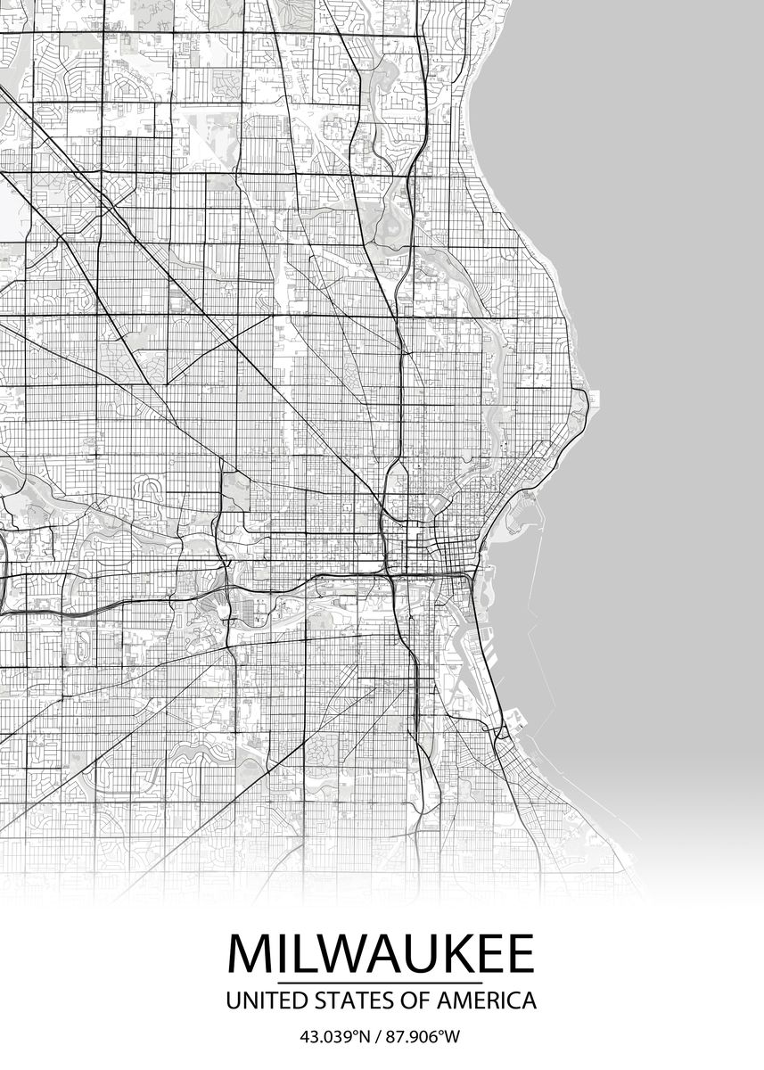 'Milwaukee USA White Map' Poster, picture, metal print, paint by Wall ...