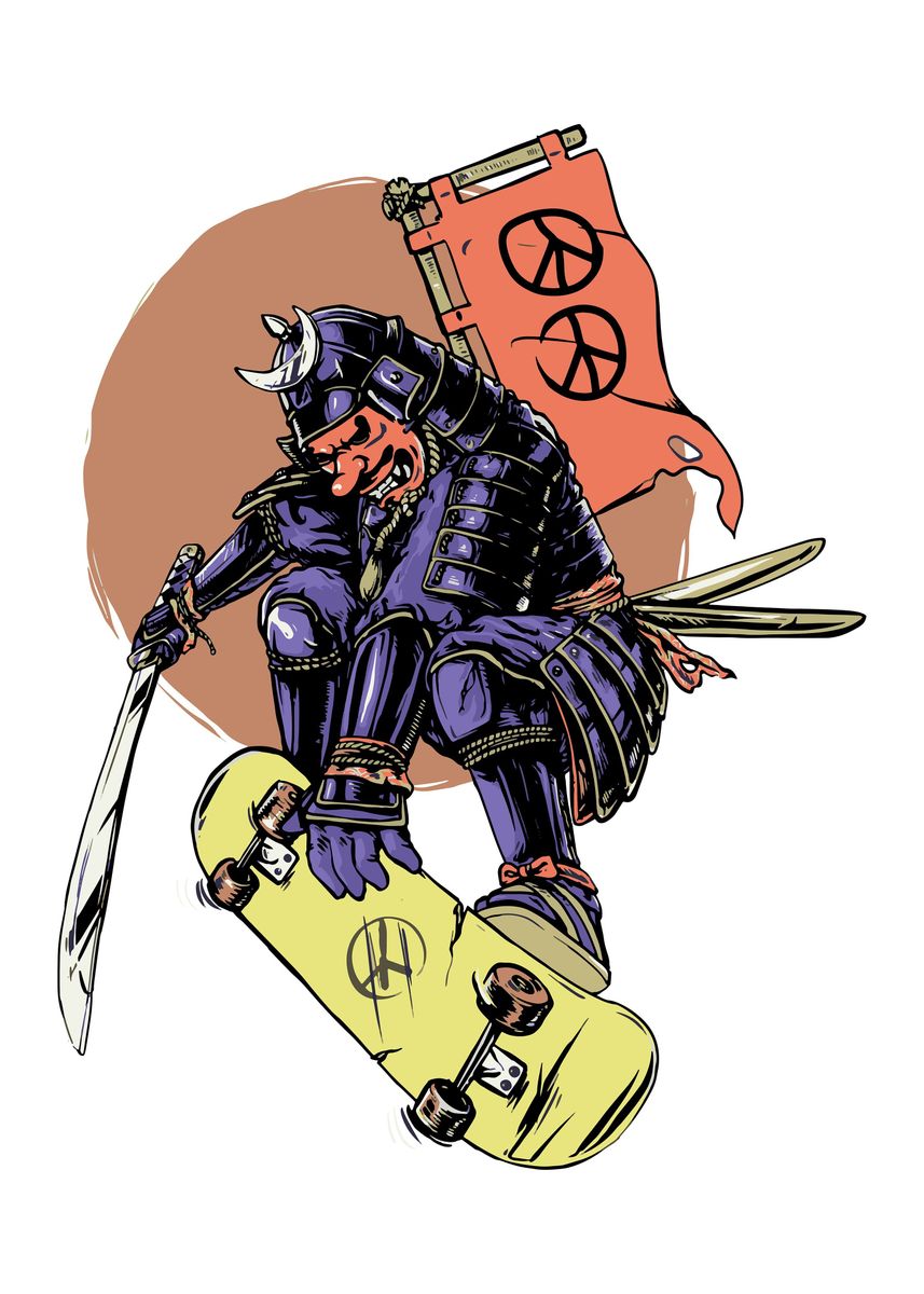 'Samurai Skeatboard' Poster, picture, metal print, paint by Deni ...