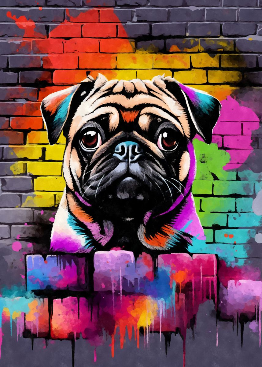 'Aesthetic Pug Dog Graffiti' Poster, picture, metal print, paint by ...