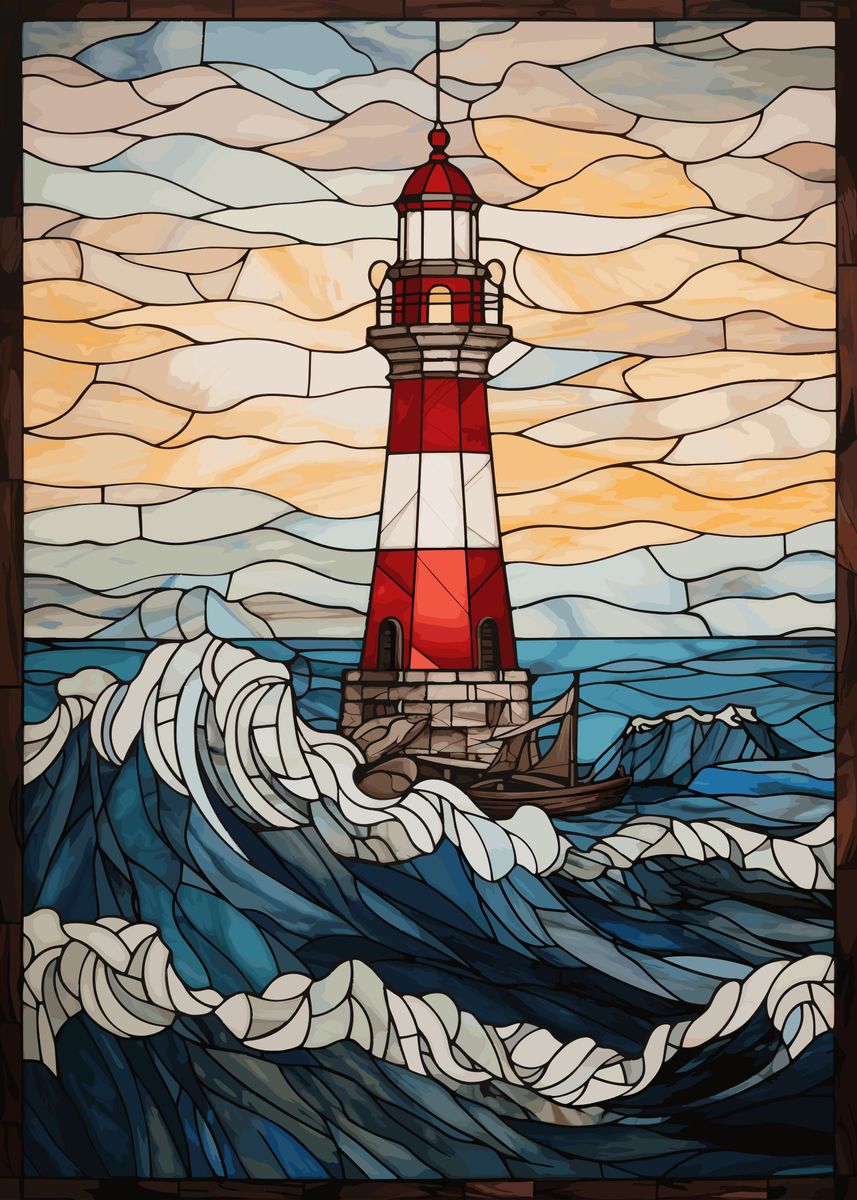 'Lighthouse Stained Glass' Poster, picture, metal print, paint by ...