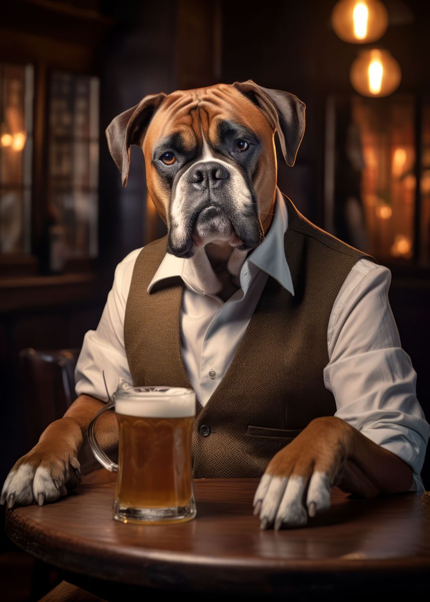 'Boxer Dog in the Pub' Poster, picture, metal print, paint by Craig ...