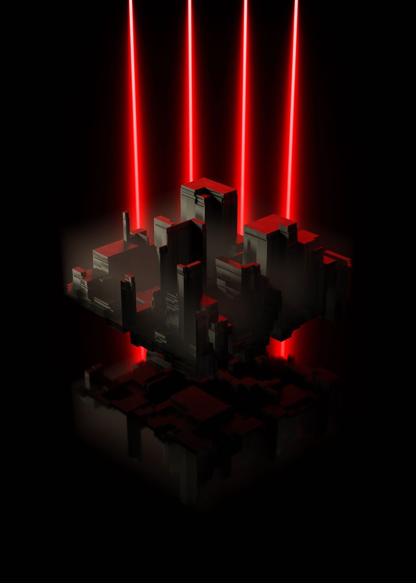 'Isometric City Light Beams' Poster, picture, metal print, paint by ...