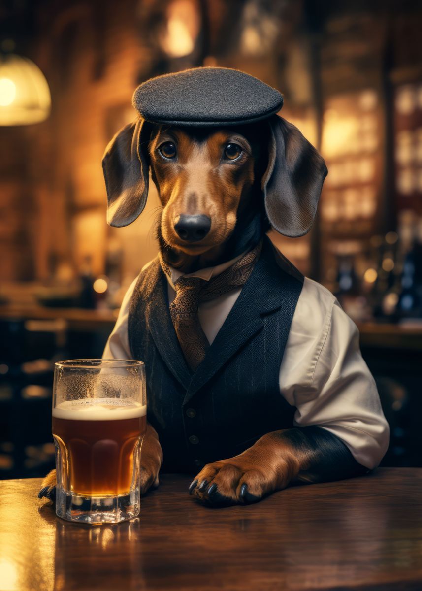 'Dachshund in the Pub' Poster, picture, metal print, paint by Craig ...