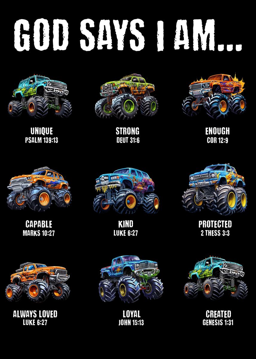 'God Says I Am Monstertruck' Poster, picture, metal print, paint by ...
