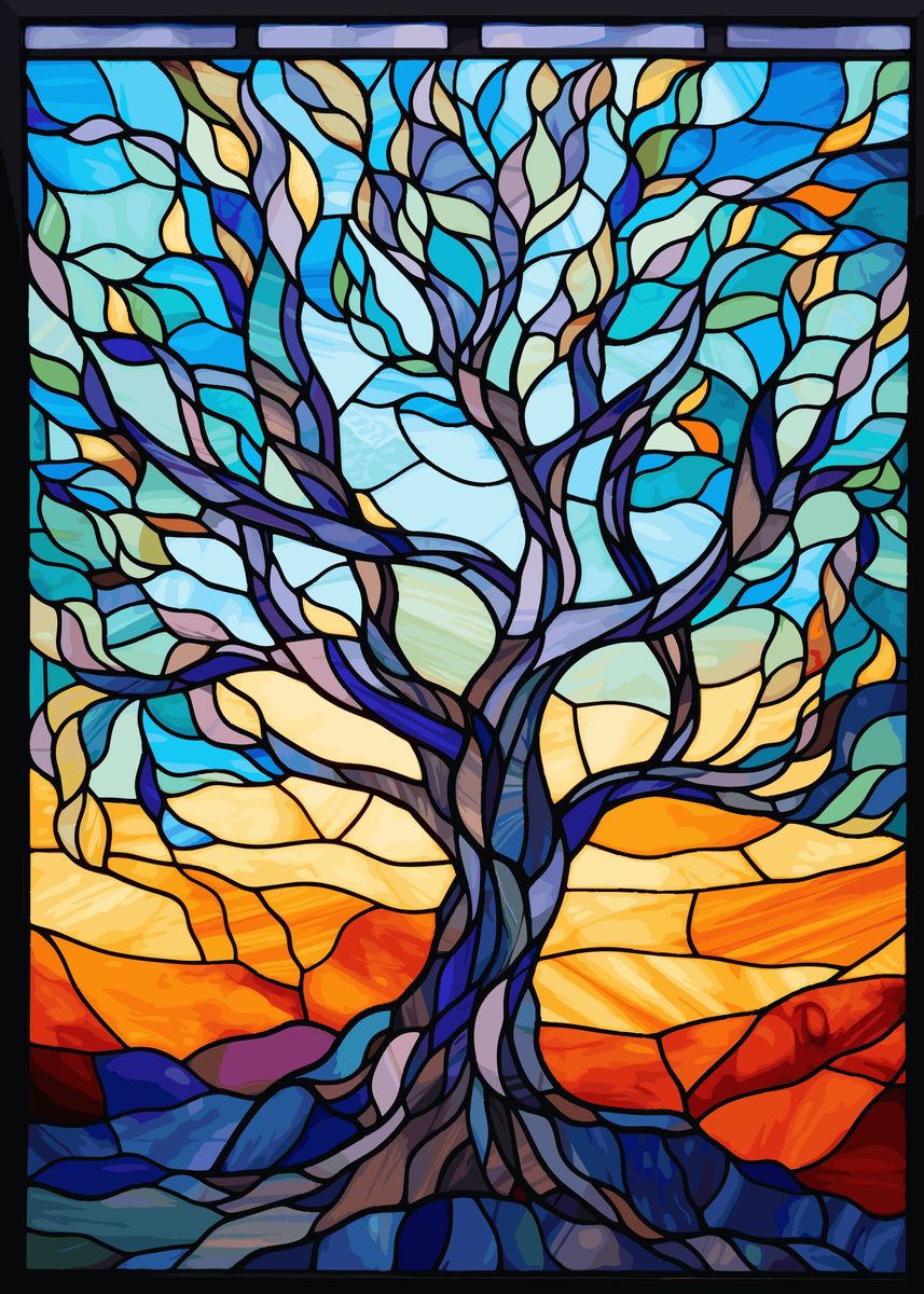 'Tree of Life Stained Glass' Poster, picture, metal print, paint by ...