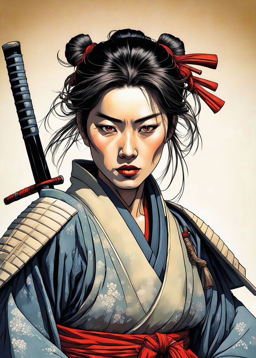 'Female Samurai Warrior' Poster, picture, metal print, paint by ...