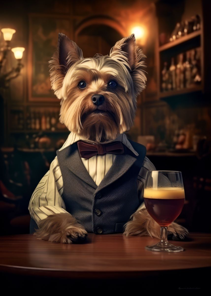 'Yorkshire Terrier in Pub' Poster, picture, metal print, paint by Craig ...