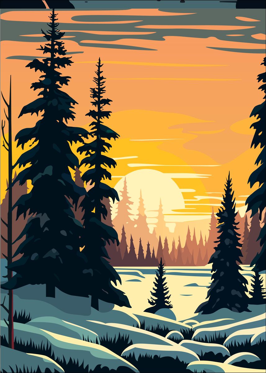 'Retro Landscape Painting' Poster, picture, metal print, paint by ...