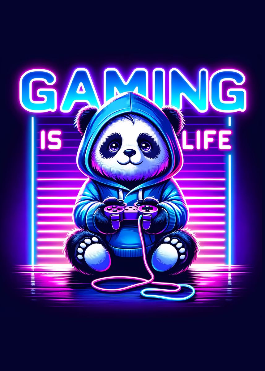 'Cute Panda Gaming Is Life ' Poster, picture, metal print, paint by ART ...