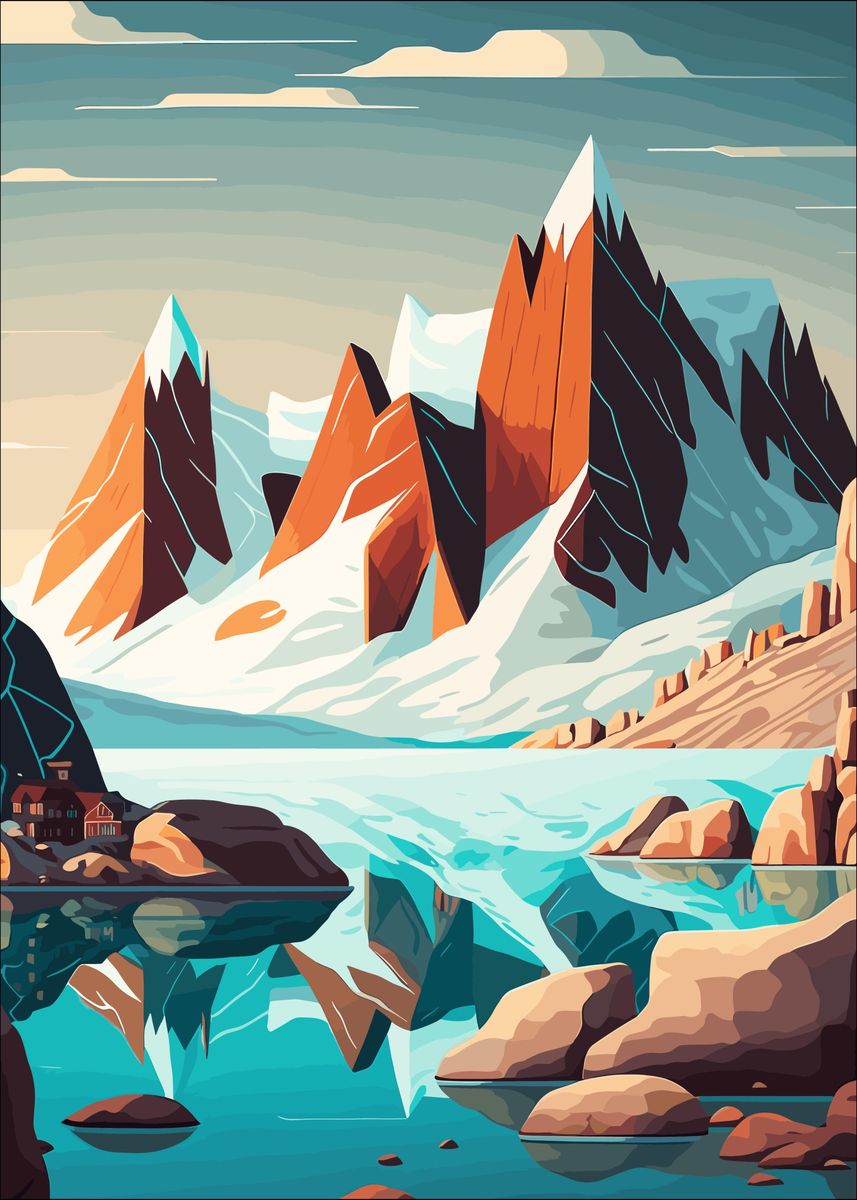 'Retro Landscape Painting' Poster, picture, metal print, paint by ...