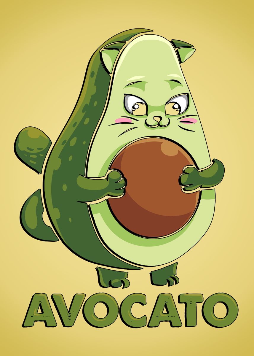 'Avocato Cat Lovers' Poster, picture, metal print, paint by Pete A ...