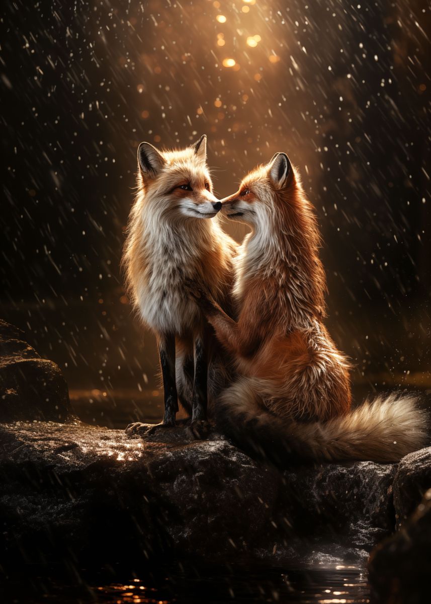 'fox couple in love' Poster, picture, metal print, paint by Adel S ...