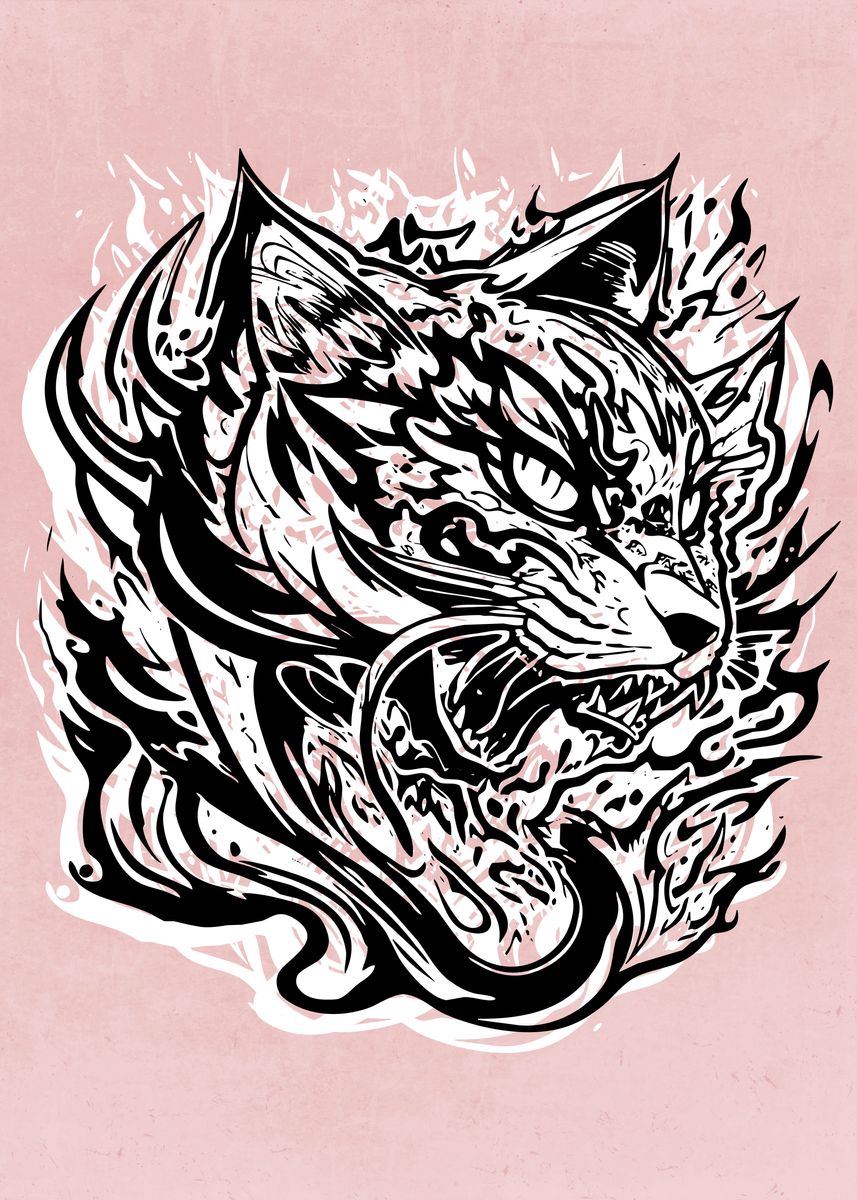 'Abstract Hypercat ' Poster, picture, metal print, paint by One Red Fox ...