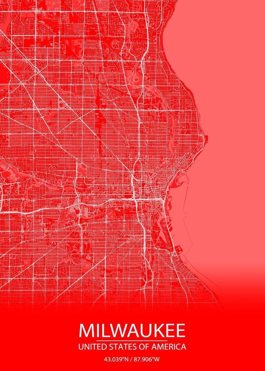 'Milwaukee US Red White Map' Poster, picture, metal print, paint by ...