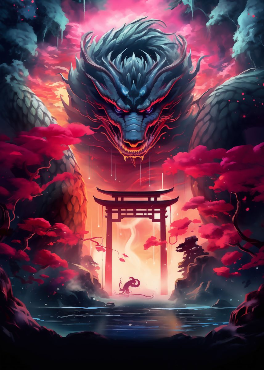 'Neon Dragon' Poster, picture, metal print, paint by Hako | Displate