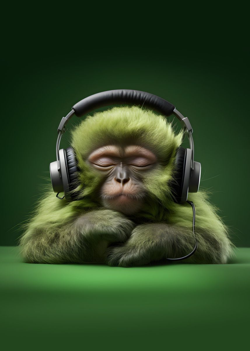 'Cute Headphones Monkey' Poster, picture, metal print, paint by Uber ...