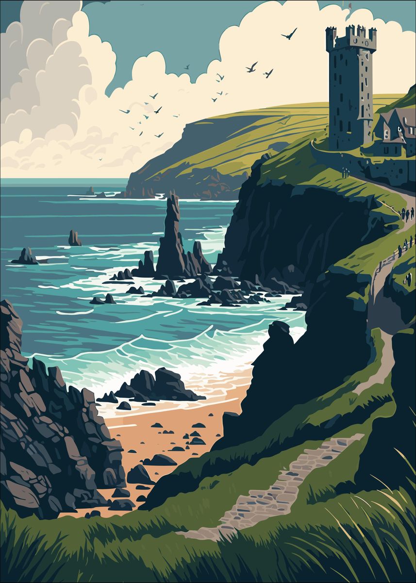 'Retro Landscape Painting' Poster, picture, metal print, paint by ...