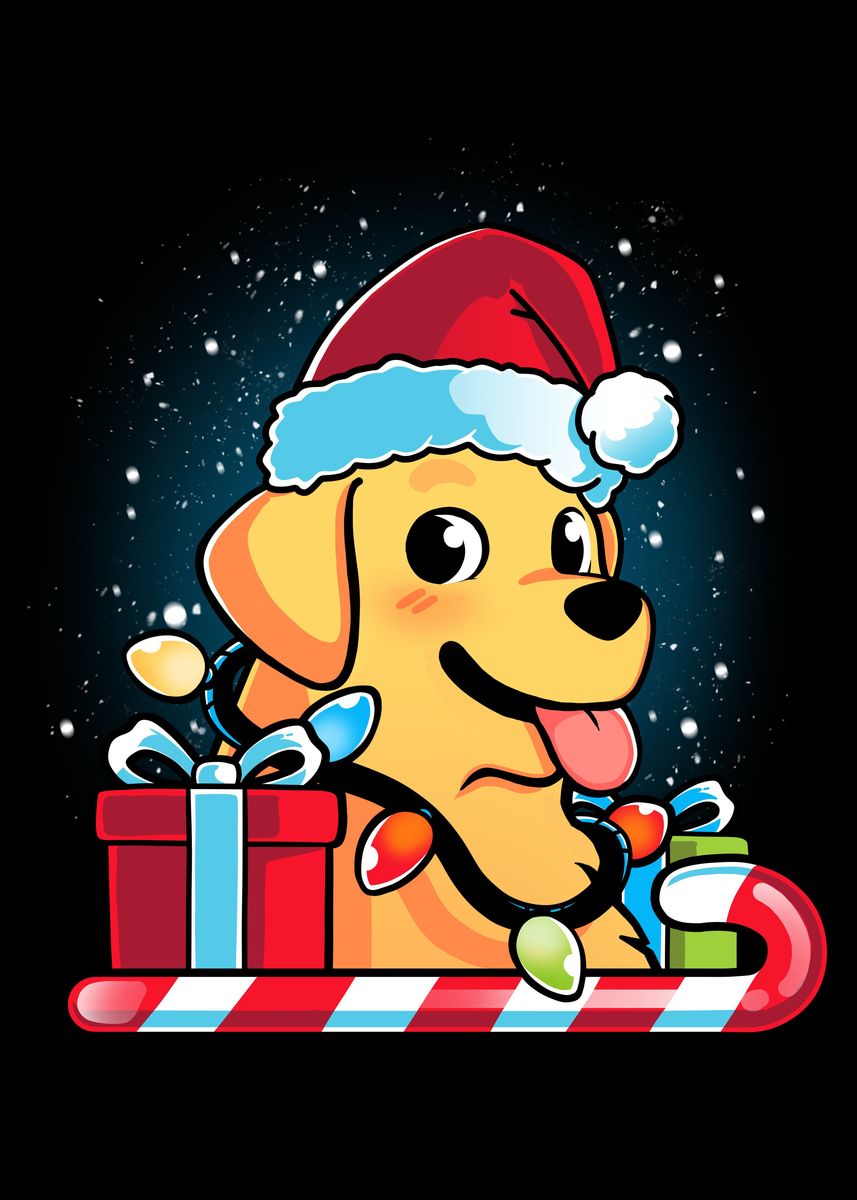 'Yellow Labrador Christmas' Poster, picture, metal print, paint by ...