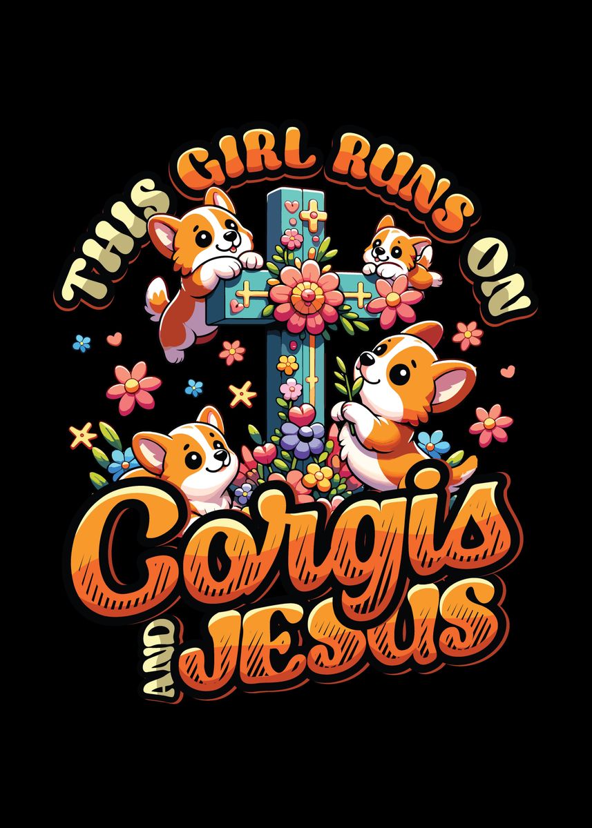 'Corgis On Christian Cross' Poster, picture, metal print, paint by ...