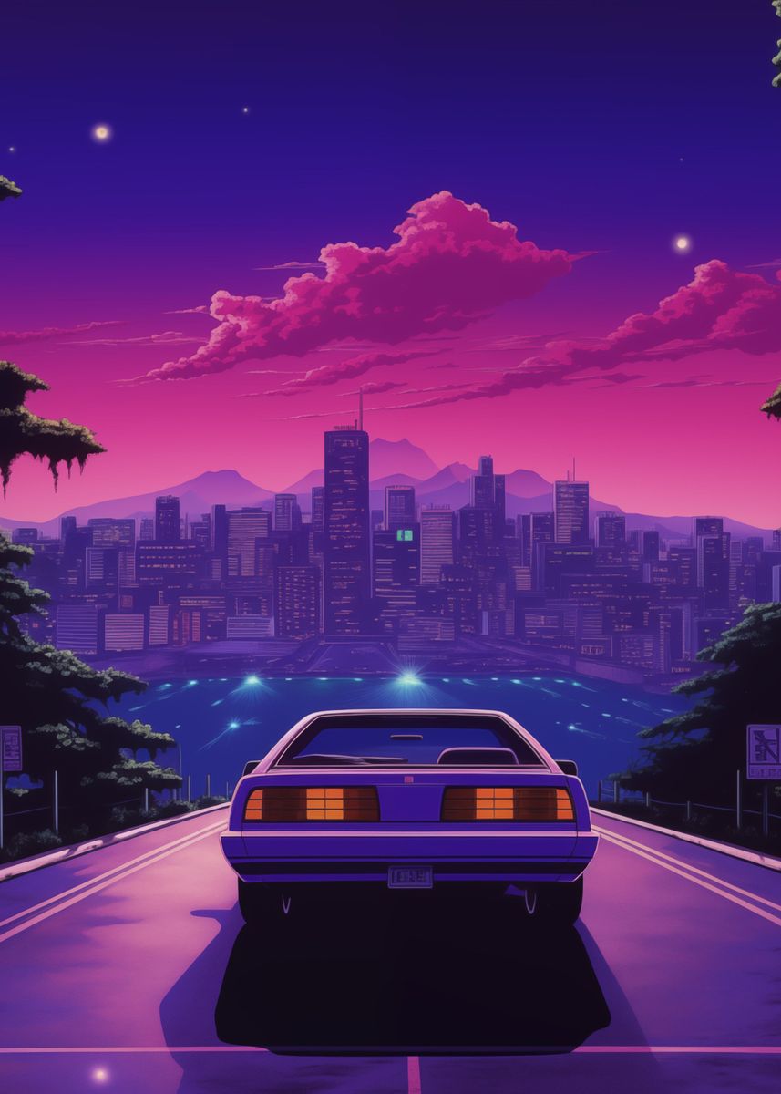 'Midnight Vaporwave Drive' Poster, picture, metal print, paint by ...