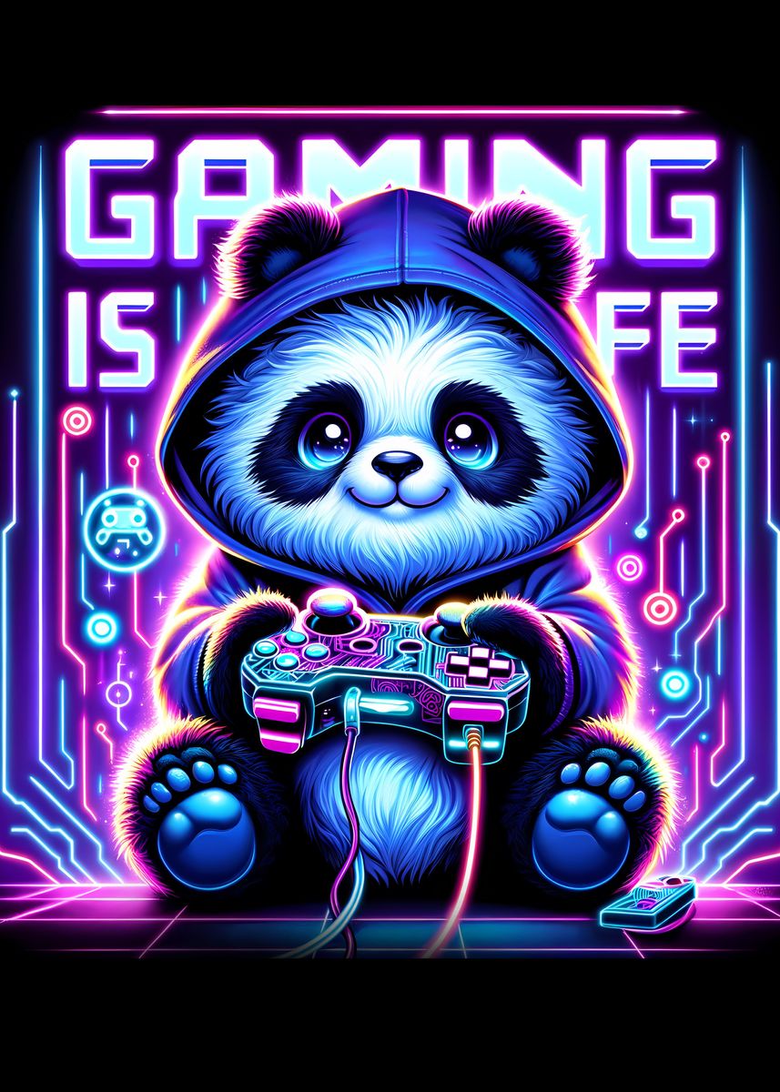 'Panda and Gaming' Poster, picture, metal print, paint by ART JOY ...