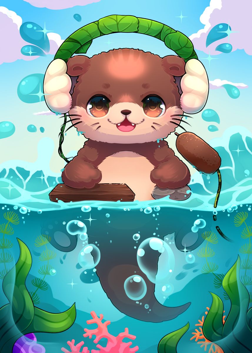 'Streaming Otter' Poster, picture, metal print, paint by Otzdarva ...