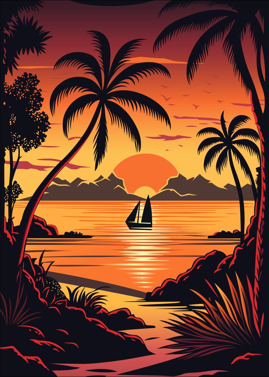 'Retro Landscape Painting' Poster, picture, metal print, paint by ...