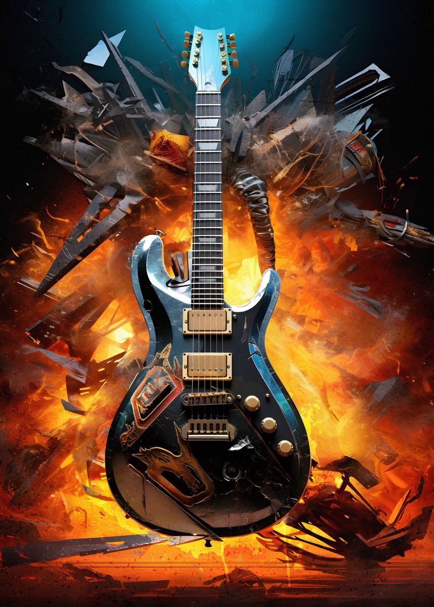 'Grunge Guitar Guitarist ' Poster, picture, metal print, paint by Uber ...