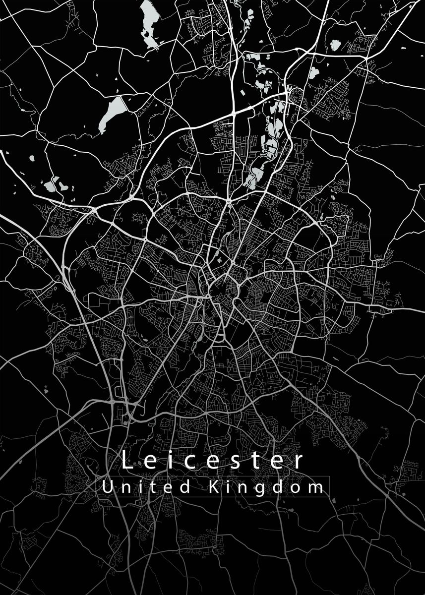 'Leicester City Map black' Poster, picture, metal print, paint by ...