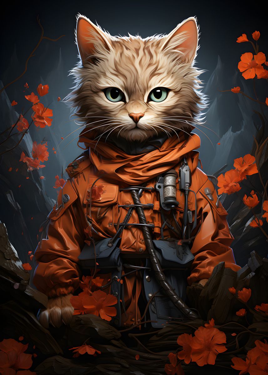 'Cat Explorer in Uniform' Poster, picture, metal print, paint by Chris ...