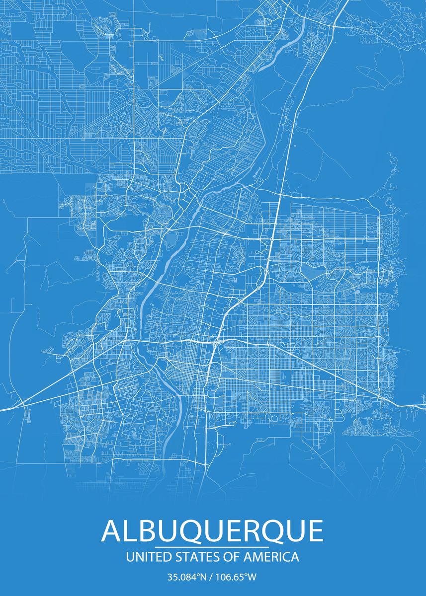 'Albuquerque USA Blue Map' Poster, picture, metal print, paint by Wall ...