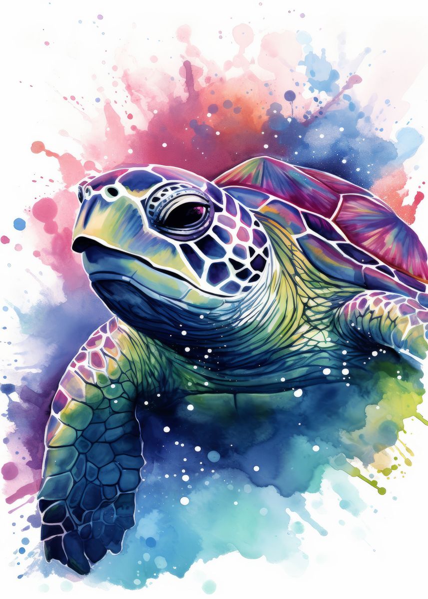 'Sea Turtle Tortoise' Poster, picture, metal print, paint by Alisson | Displate