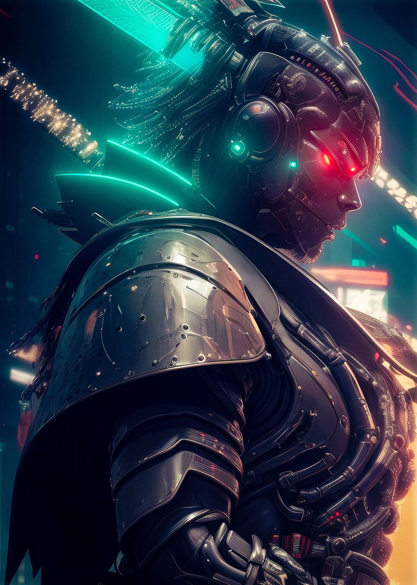 'Cyber Samurai' Poster, picture, metal print, paint by Meshter | Displate