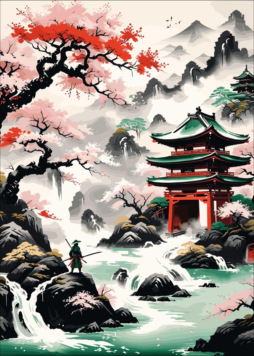 'Japanese landscape' Poster, picture, metal print, paint by ...