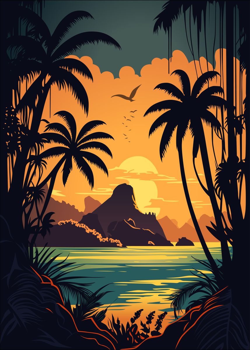 'Retro Landscape Painting' Poster, picture, metal print, paint by ...
