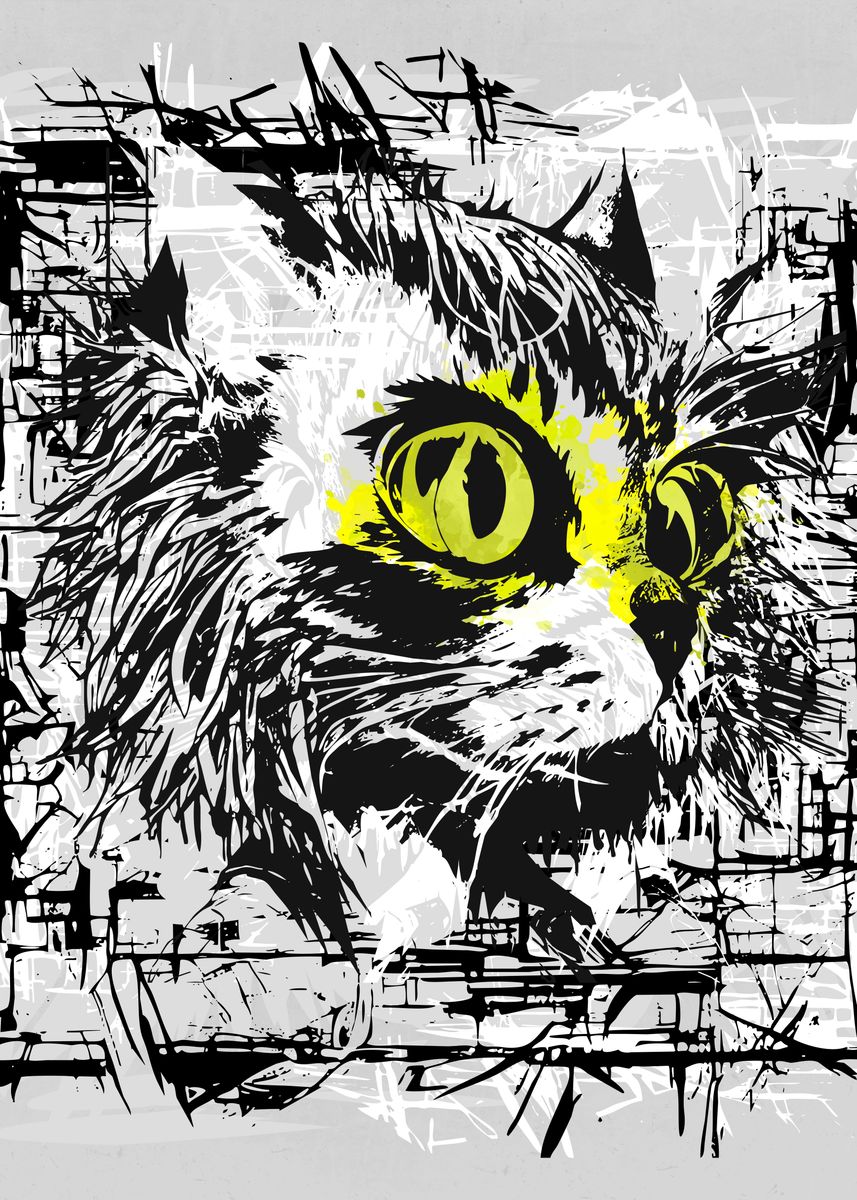'Glitch Cats ' Poster, picture, metal print, paint by One Red Fox ...