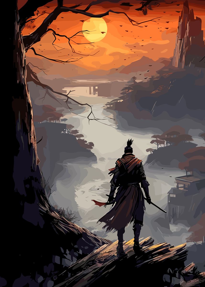 'Samurai Japan Sunset' Poster, picture, metal print, paint by Demon ...