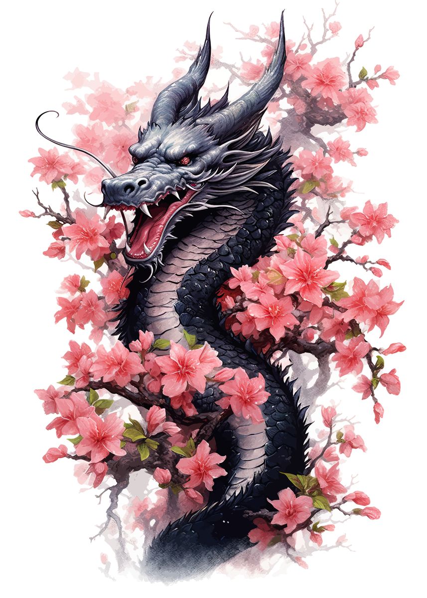 'blossom Japanese dragon ' Poster, picture, metal print, paint by ZLIZ ...