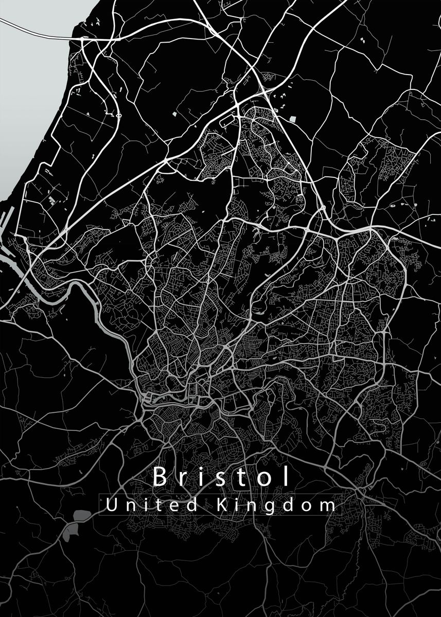 'Bristol City Map black' Poster, picture, metal print, paint by Mapique ...