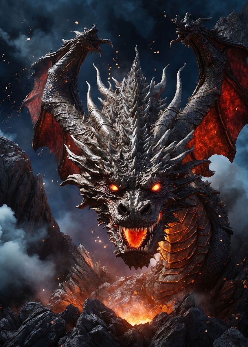 'Dragon Volcano Nest 04' Poster, picture, metal print, paint by J Wolf ...