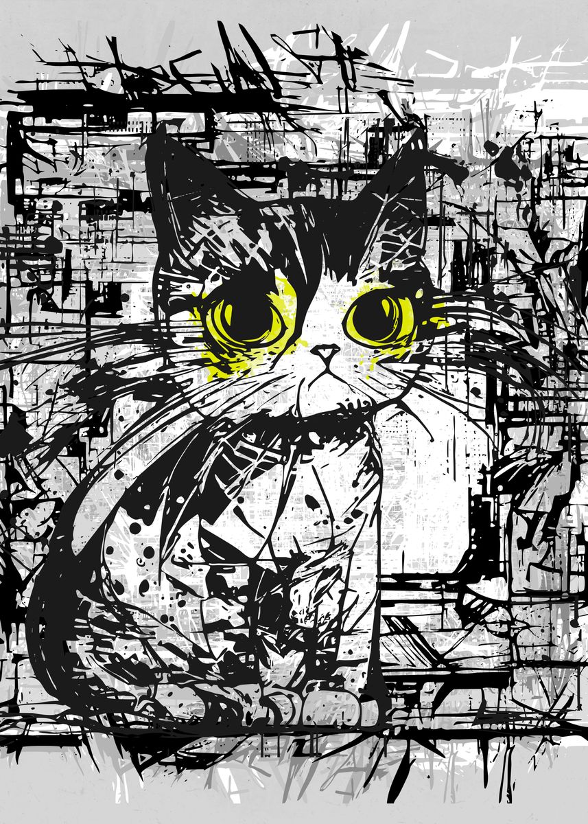 'Glitch Cats ' Poster, picture, metal print, paint by One Red Fox ...